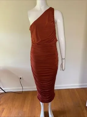 Fashion Nova | Dresses | Fashion Nova Oneshoulder Rust Dress With ...